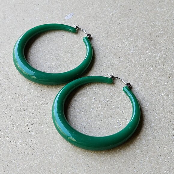 Vintage | Jewelry | Vintage 7s Kelly Green Plastic Large Disco Hoop ...